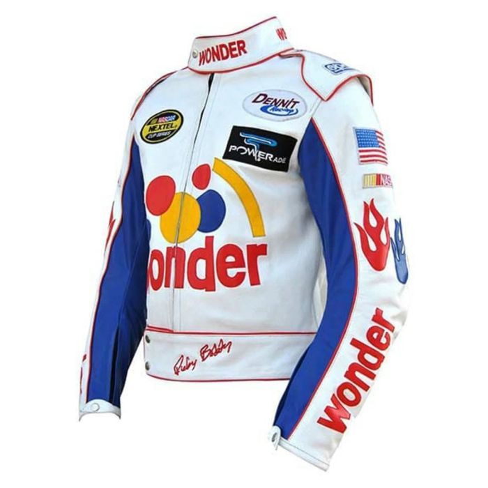 MENS TALLADEGA NIGHTS RICKY BOBBY WONDER RACING LEATHER JACKET FOR MENS